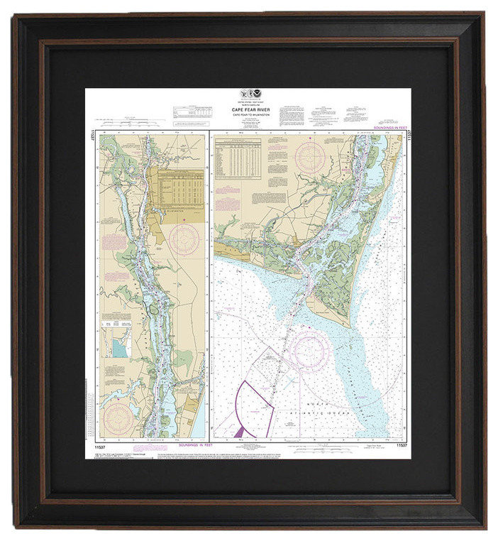 Framed Nautical Chart; Cape Fear River to Wilmington - Traditional ...