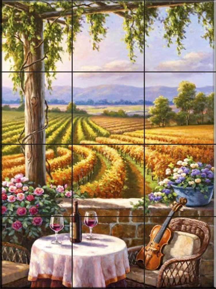 Tile Mural, Vineyard & Violin by Sung Kim, 17" x 25.5" (24 Tiles ...