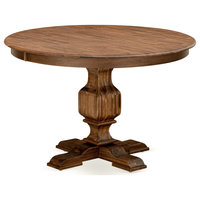 Round Dining Table, Rustic Rubberwood Table, Distressed Jacobean Finish ...
