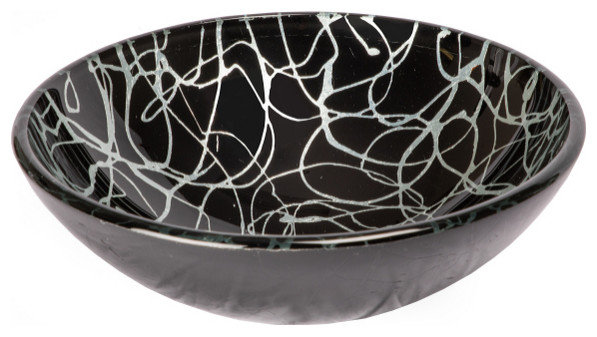 Eden Bath EB_GS65 Black and Silver Streamers Round Glass Vessel Sink ...