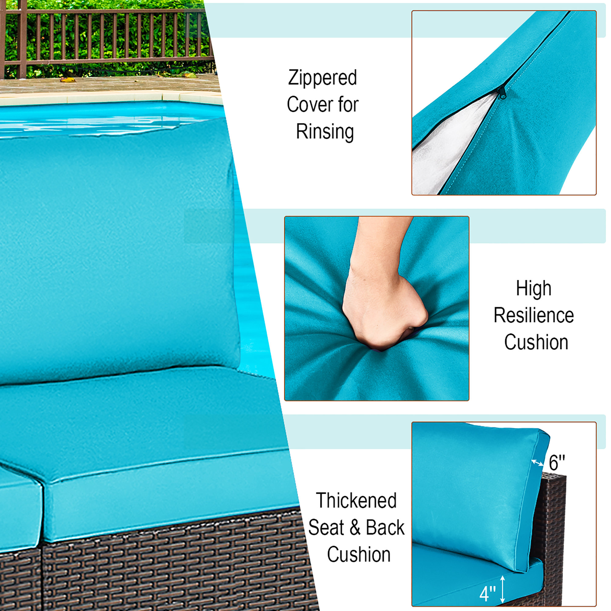 2PCS Patio Rattan Armless Sofa Sectional Conversation Furniture Set W ...