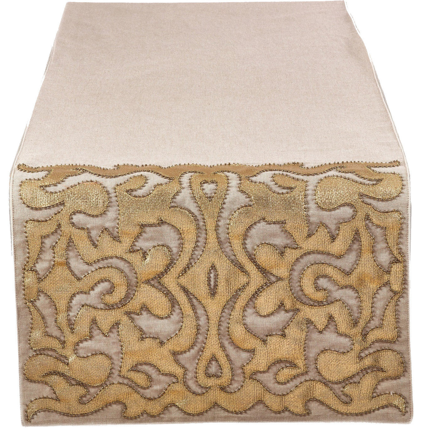 Cotton Applique And Beaded Design Table Runner - Transitional - Table ...