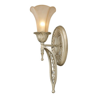 Chelsea 1-Light Wall Sconce, Aged Silver and Beige Frosted Glass ...