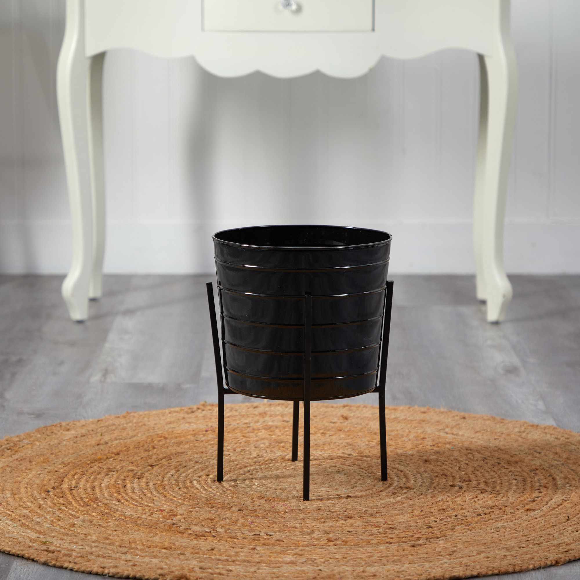 16" Farmhouse Metal Ribbed Planter - Transitional - Indoor Pots And ...