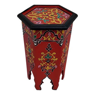 Moroccan Hexagonal Hand Painted Wooden Side Table in Red Zouak ...