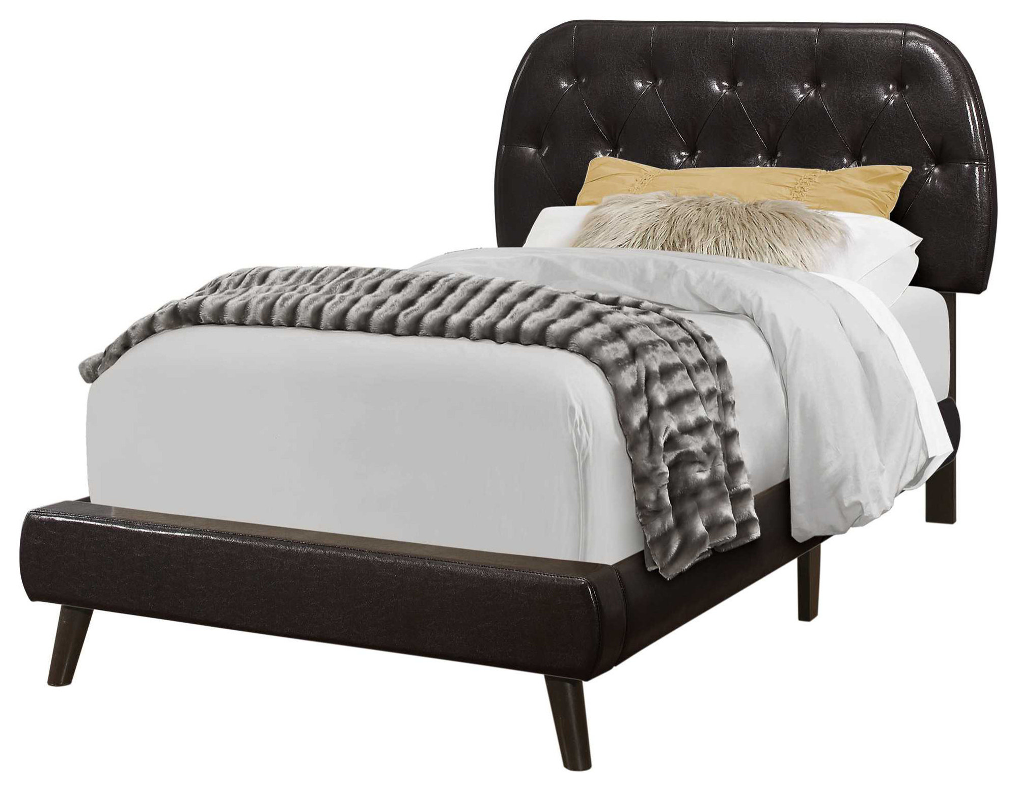 45.25" Brown Solid Wood MDF Foam and Linen Twin Sized Bed With Wood ...