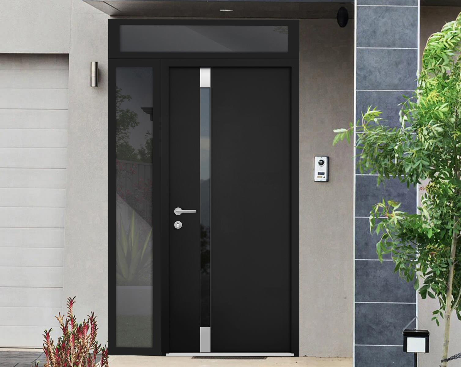 Front Exterior Prehung Steel Door Cynex 6777 Black Stainless Inserts ...