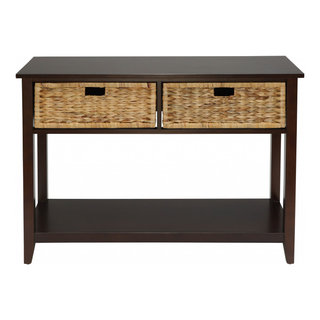 Dark Wood Console Table With Basket Drawers - Transitional - Console ...