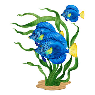 Blue Fish in Grass Porcelain Pool Mosaic ( 18" X 15" ), 18" X 15 ...
