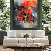 60x48 inches original Large Modern abstract Painting Red Gray wall art ...