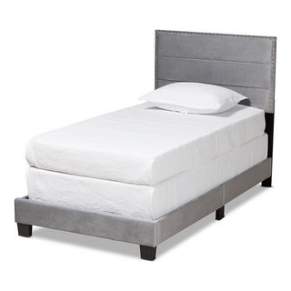 Glam Grey Velvet Fabric Upholstered Twin Size Panel Bed - Contemporary ...
