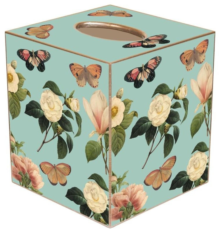 TB1119-Floral 1 on Aqua Tissue Box Cover - Farmhouse - Tissue Box ...