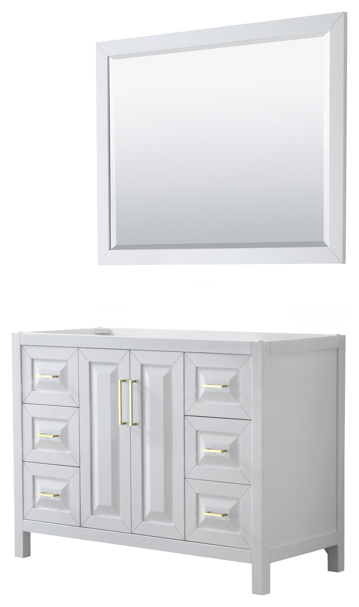 Daria 48" Single Vanity, White, No Top, No Sink, 46" Mirror, Brushed ...