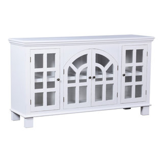 Vermont Sideboard White Wood Cabinet With 4 Doors With Glass ...