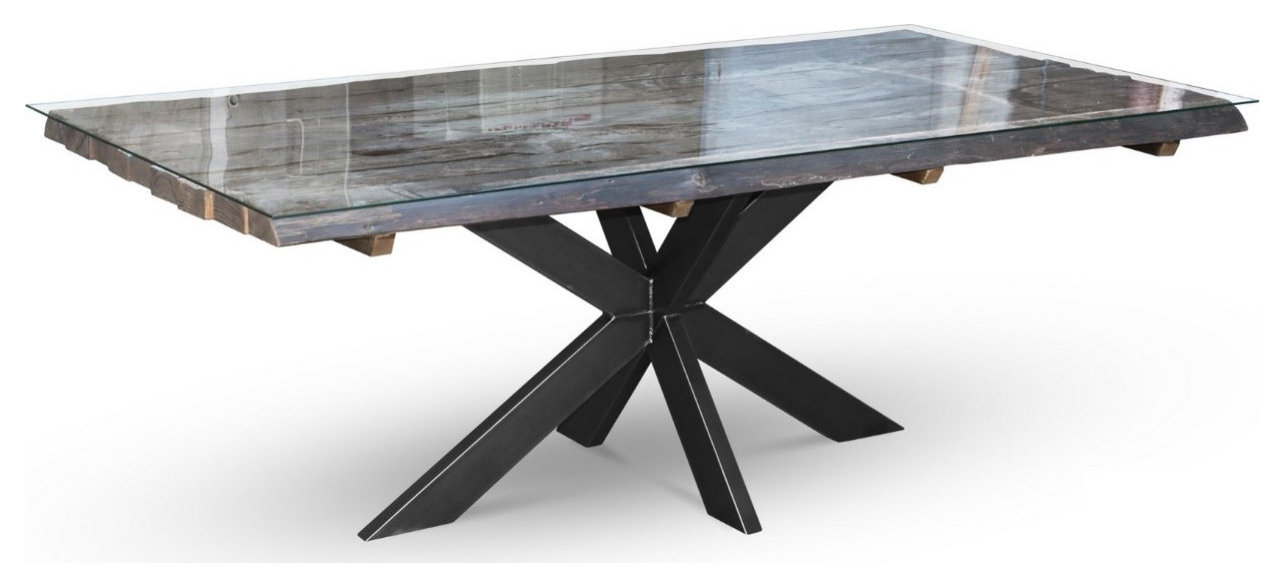 REDDE-Glass Solid Wood Dining Table - Industrial - Dining Tables - by MAXIMAHOUSE | Houzz