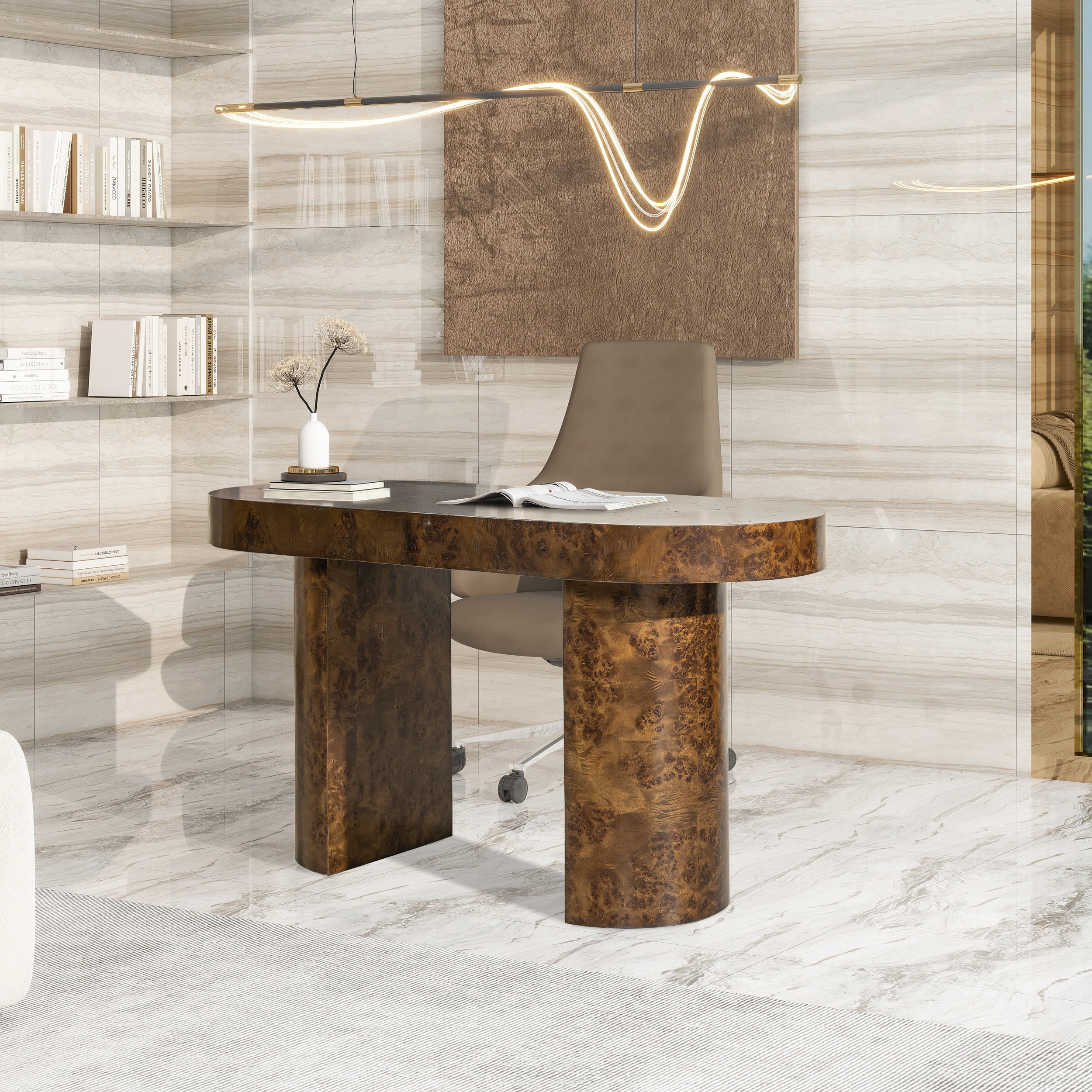 Jesse 55.5" Burl Wood Single Drawer Oval Computer Desk - Rustic - Desks ...