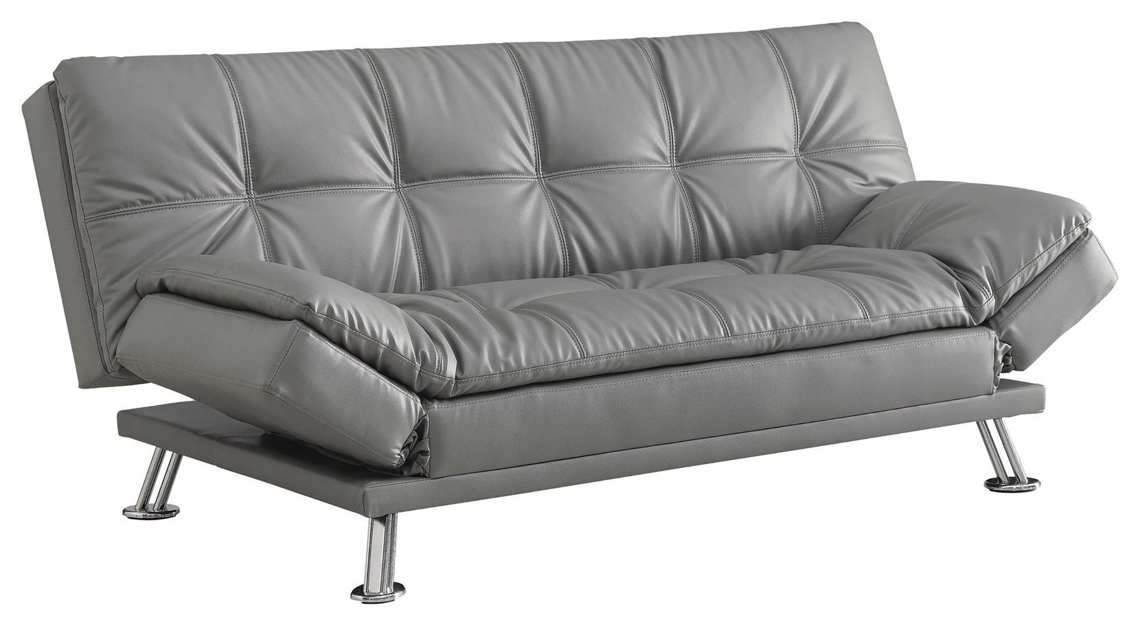Modern Futon, Gray Faux Leather Seat With Adjustable Arms & Elegant ...
