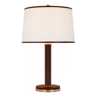 Riley Natural Brass and Saddle Leather Medium Table Lamp - Transitional ...