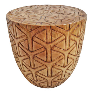 Natural Gumdrop Cane Carved Stool/Side Table - Rustic - Side Tables And ...