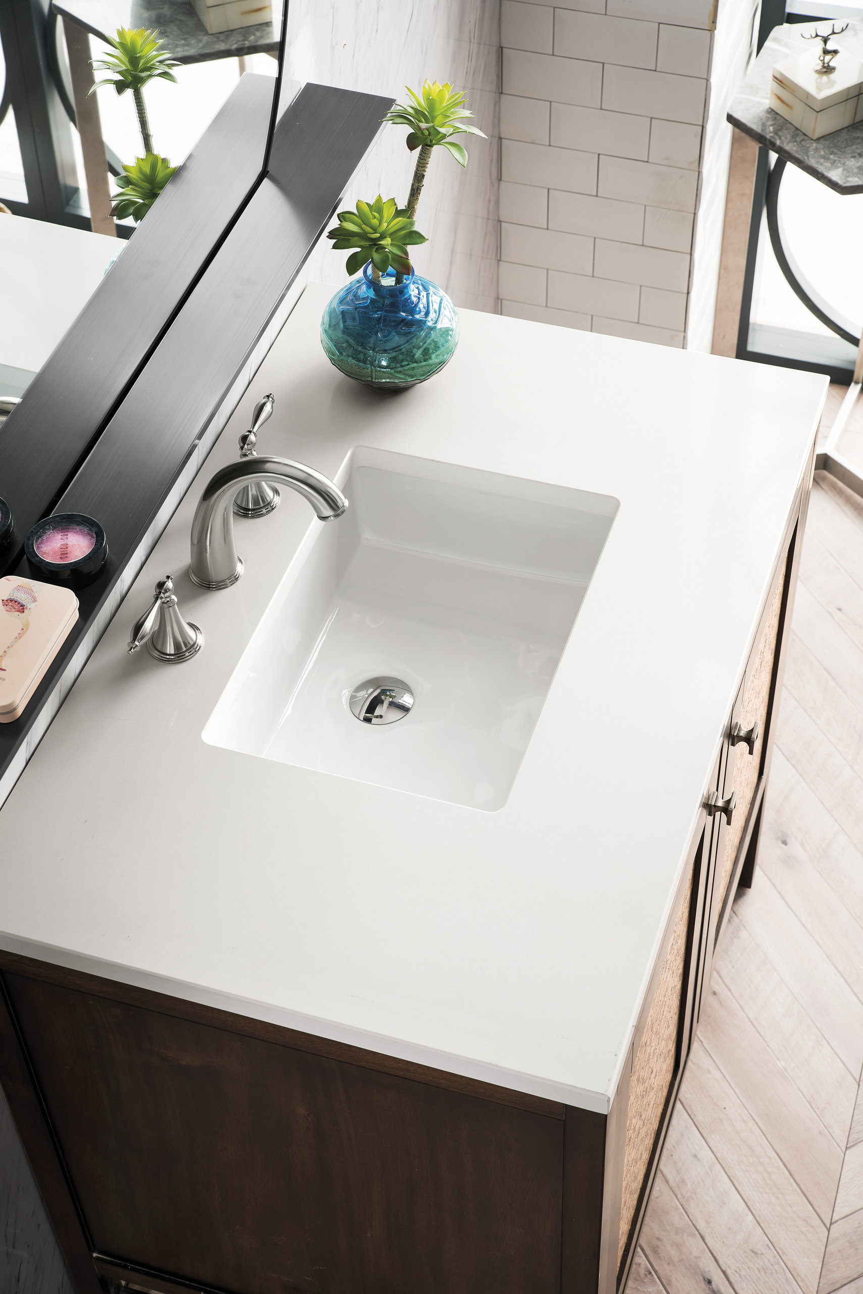 Addison 36" Vanity, With Doors, Mid Century Acacia, Classic White ...