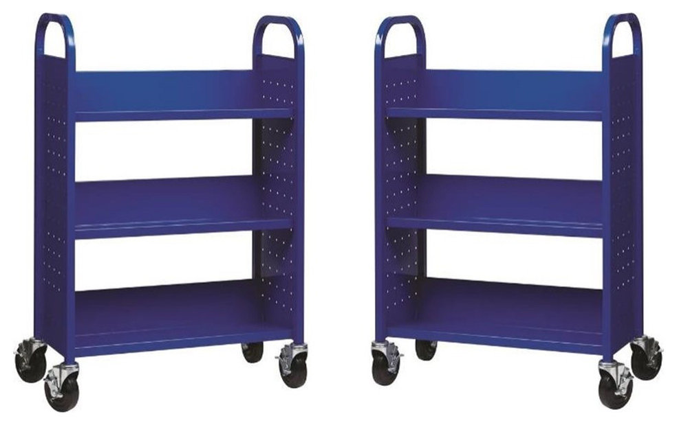 Home Square 2 Piece Single-sided Mobile Metal Book Cart Set in Classic ...