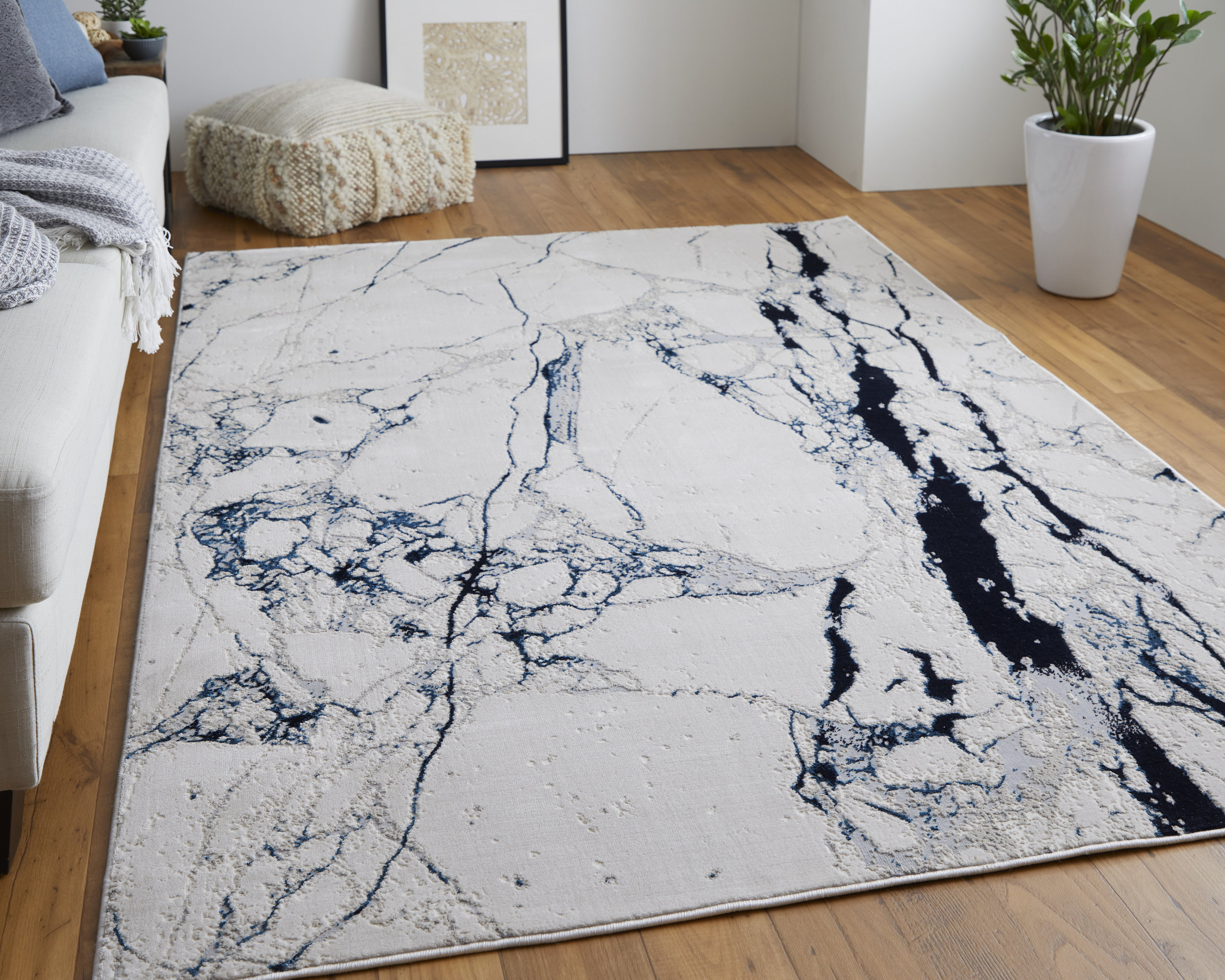 Weave & Wander Armada Modern Ivory/Blue Rug, 5'x8' - Contemporary ...