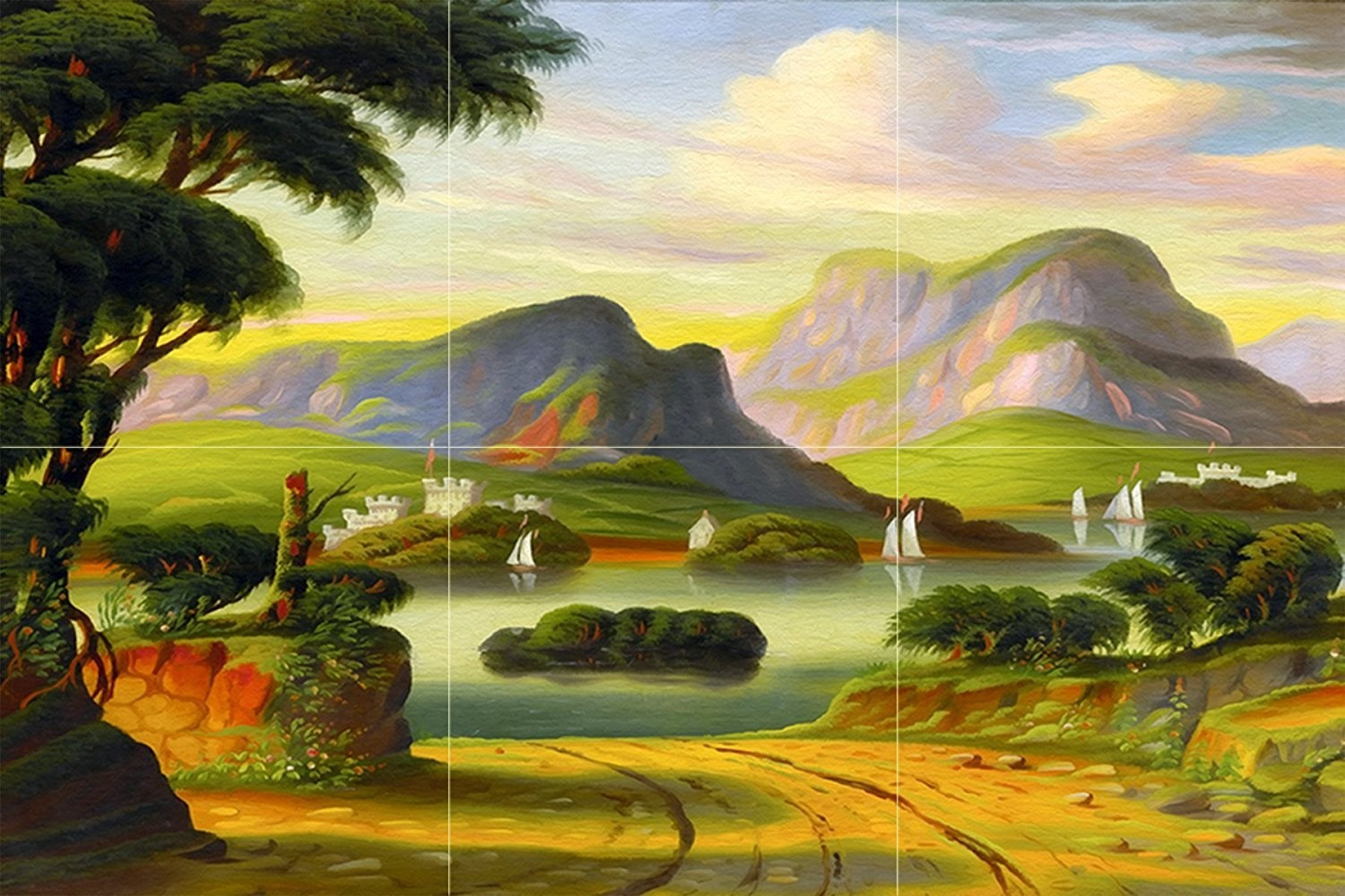 Tile Mural Kitchen Backsplash Landscape With Castle And Boats, 8 ...