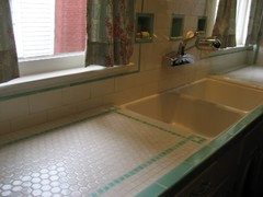 1925 Kitchen: 1" hex tile countertops and undermount sink?