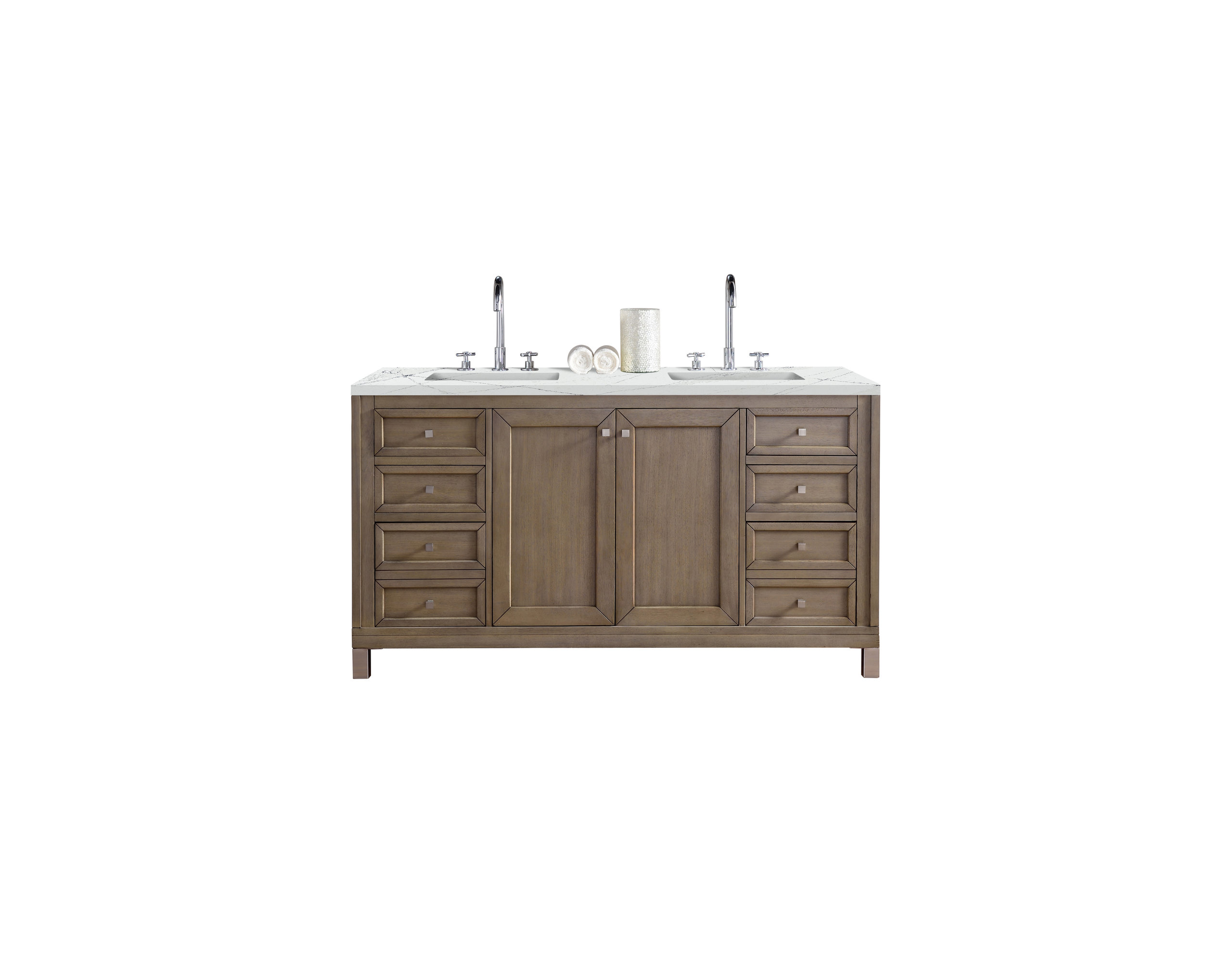 James Martin 305-V60D-WWW-3ENC 60" Vanity White Washed Walnut With ...