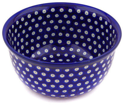 Polish Pottery 9" Stoneware Bowl Hand-Decorated Design - Mediterranean ...