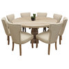 Benedict 9-Piece Dining Set, 70" Round Dining Table & 8 Ivory Linen Chairs - Farmhouse - Dining ...