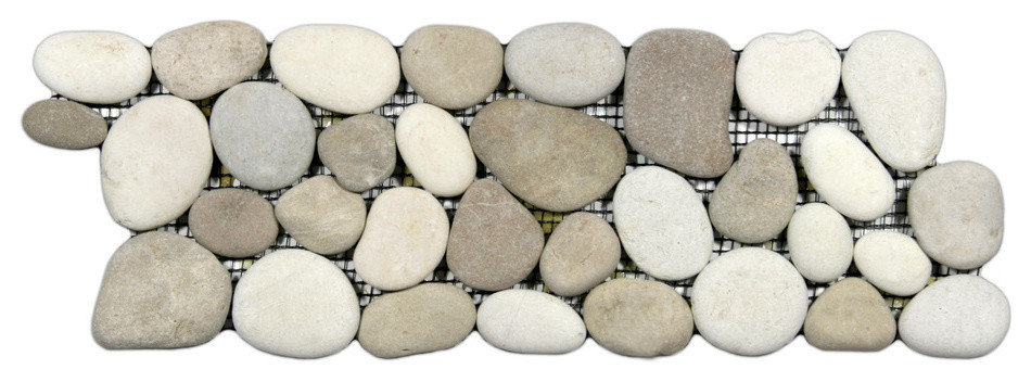Java Tan & white pebble border, 4"x12", mesh-backed stone tile ...