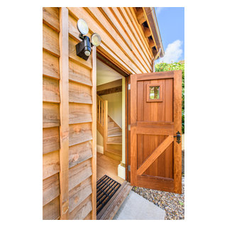 Timber entrance to oak building - Channel Islands - by The Classic Barn ...