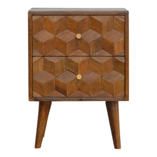 Chestnut Cube Carved Nightstand - Midcentury - Nightstands And Bedside ...