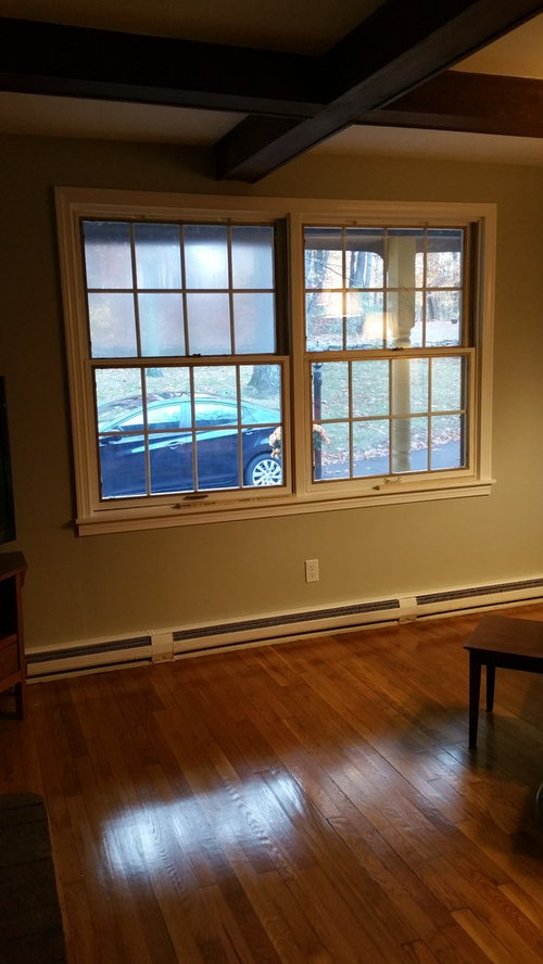 Window treatment for large windows, beam in the way