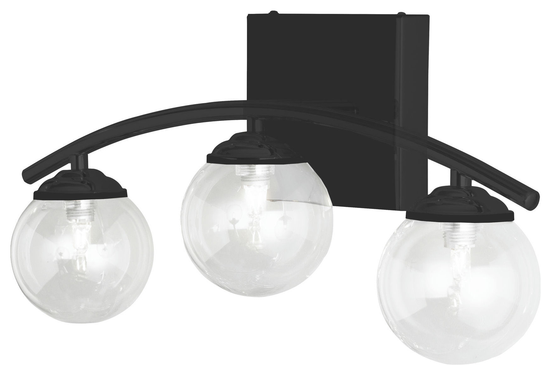 3 Light Halogen Vanity, Matte Black with Clear Glass - Traditional ...