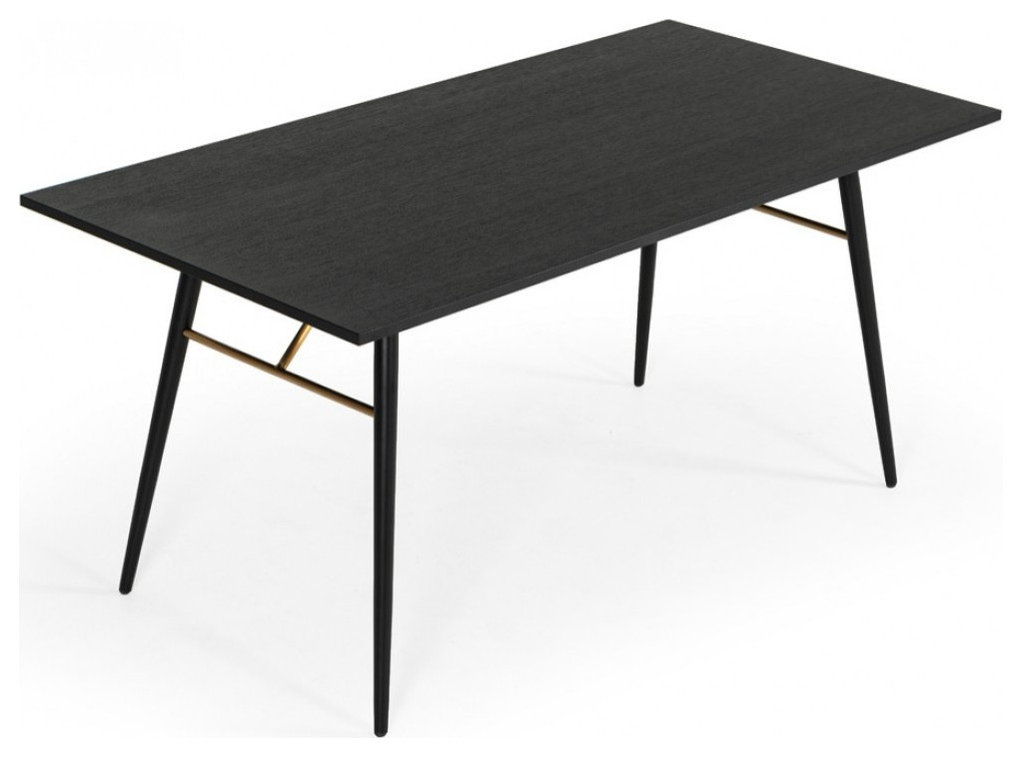 Rectangular Wooden Dining Table with Slanted Metal Legs, Gray and Black ...