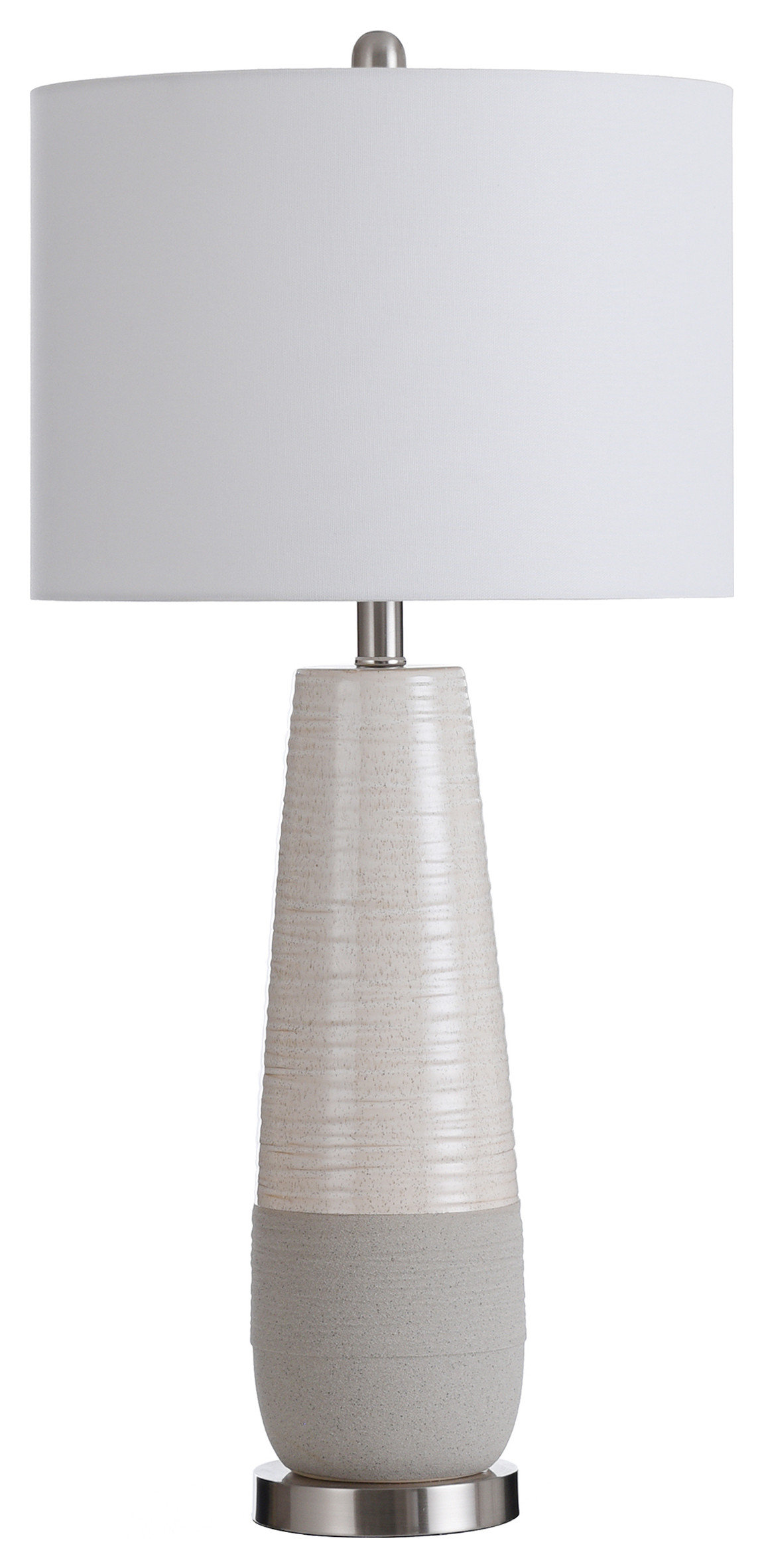 Slightly Tapered Two Tone Round Ceramic Lamp, Brushed Silver Base ...