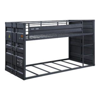 Twin Over Twin Bunk Bed With Metal Frame and Cargo Theme, Gray ...
