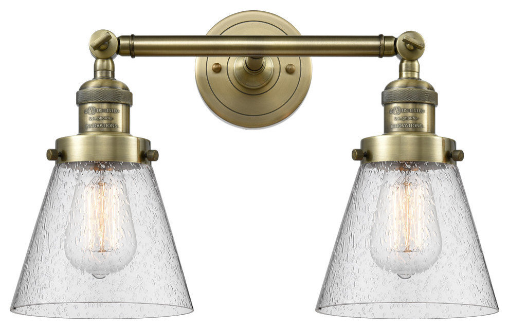 Innovations Small Cone 2-Light Bathroom Fixture, Antique Brass ...