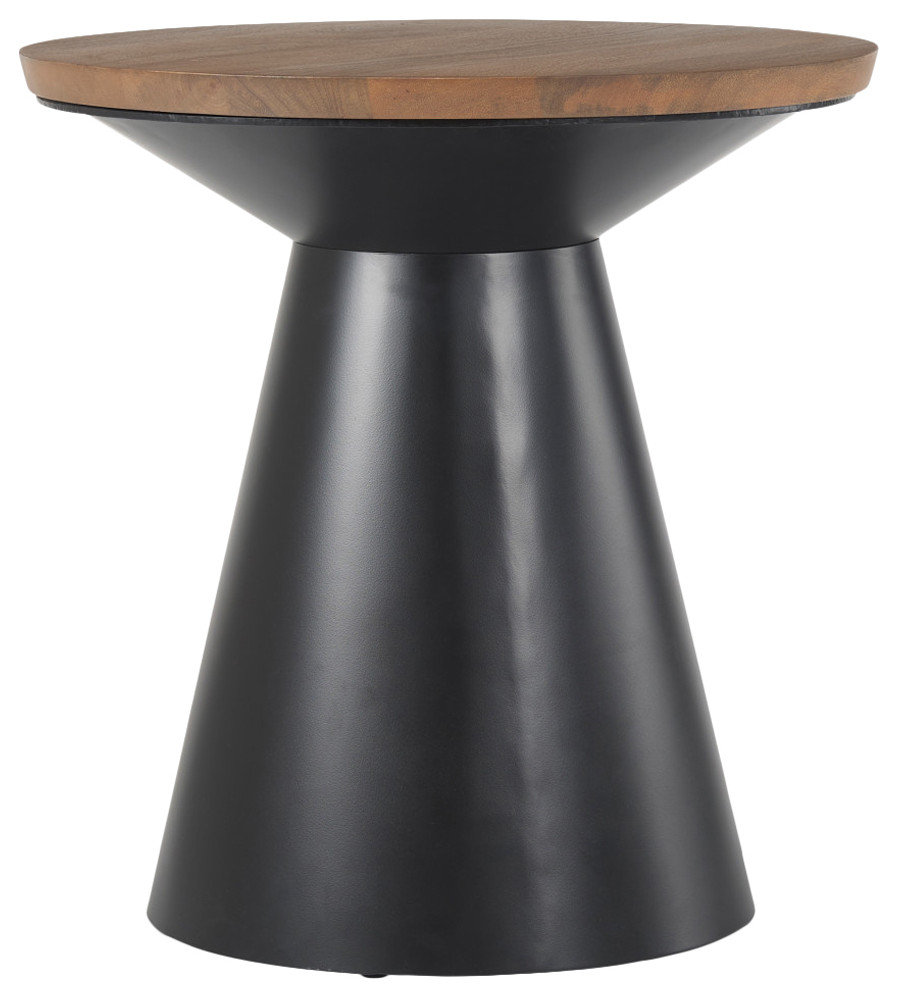 Mitchell Medium Brown Solid Wood w/ Black Iron Pedestal Side Table ...