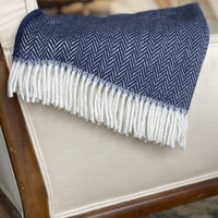 Navy Blue and White Dreamy Soft Herringbone Throw Blanket ...