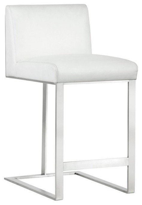 Dean Counter Stool, White Leather, Counter Height - Contemporary - Bar ...