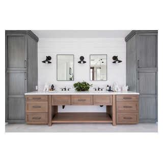 Floor to ceiling custom Omega tower cabinets in a rain finish - Modern ...