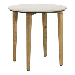 Aldis Round Marble Top End Table White and Natural - Midcentury - Side ...