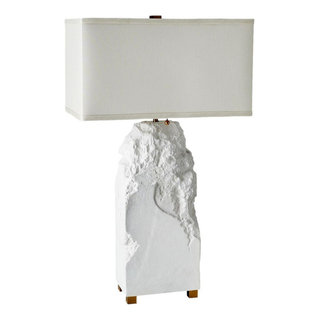 Modern Sculptural Metal Chiseled Stone Block Table Lamp 32 in Classical ...
