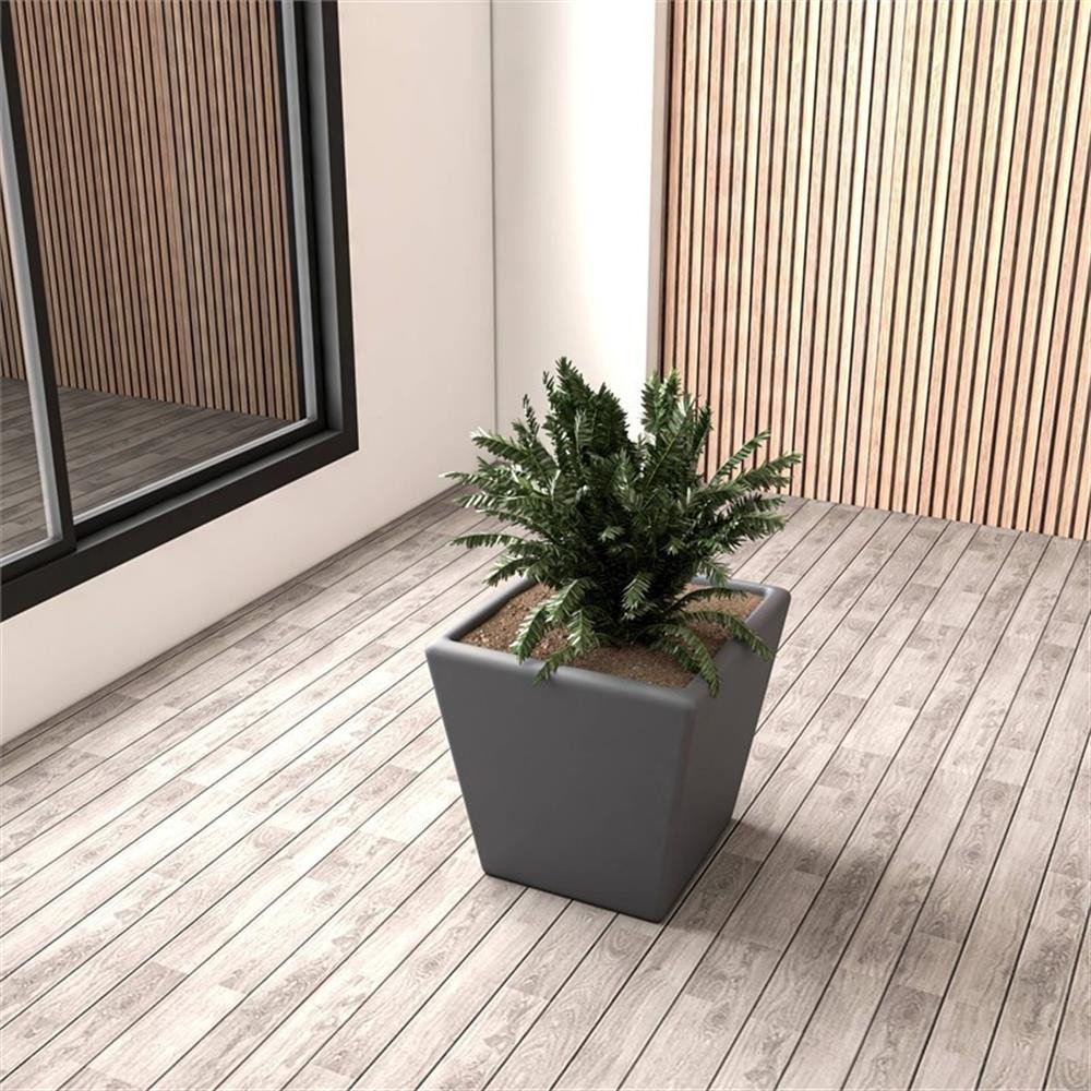 LeisureMod Blossom Fiberstone Planter Pot in Dark Grey 13 Inches Height ...