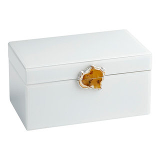 Bijou Container, White, Agate Stone, Glass, Wood, 14"W (10746 MGN6E ...