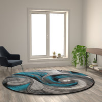 Angie Collection Round 8' x 8' Turquoise Ocean Waves Pattern Area Rug ...