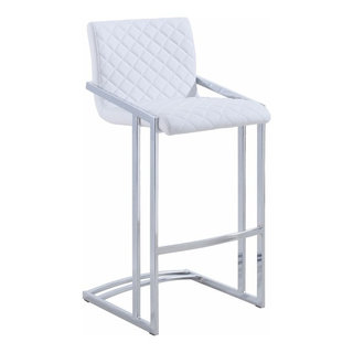 Diamond Pattern Bar Height Stool with Cantilever Base, White ...